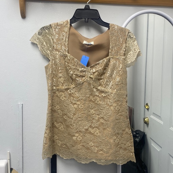 LOFT | Tops | Loft Shiny Gold Lace Top | Poshmark